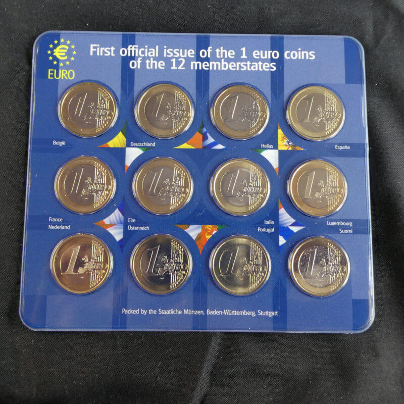 First Official Issue of the 1 Euro Coins - 12 Coin Uncirculated set ...